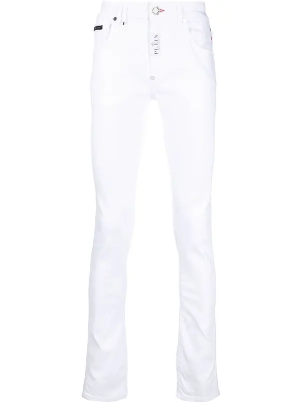 Philipp Plein Hexagon Slim-cut Low-rise Jeans - White