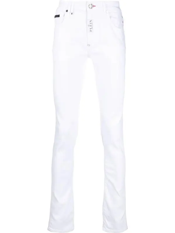 Philipp Plein Hexagon Slim-cut Low-rise Jeans - White