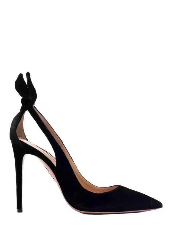 AQUAZZURA Bow Tie 105mm Velvet Pumps - Black