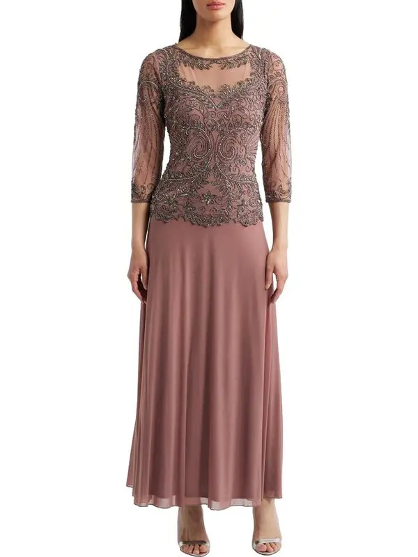 Pisarro Nights Beaded Mesh Two-piece Gown - Mauve 661