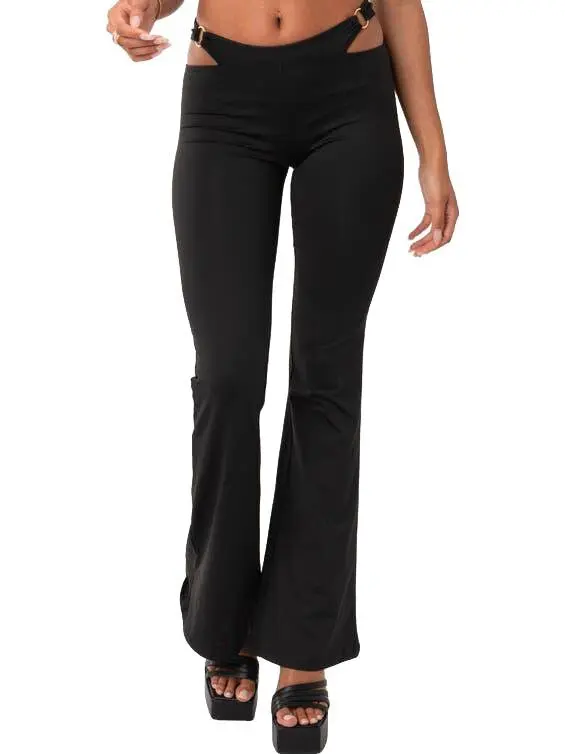 EDIKTED Cutout Low Rise Flare Jeans - Black
