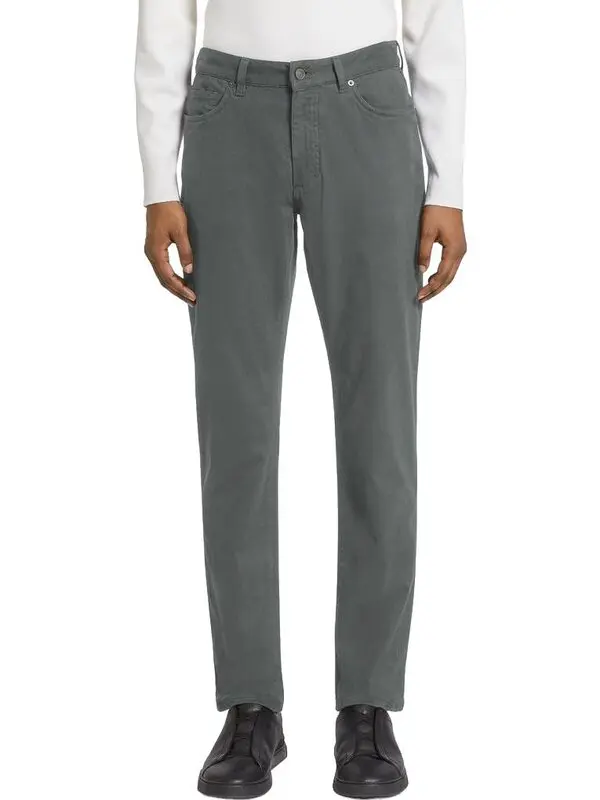 Zegna City Fit Stretch Cotton Pants - Grey