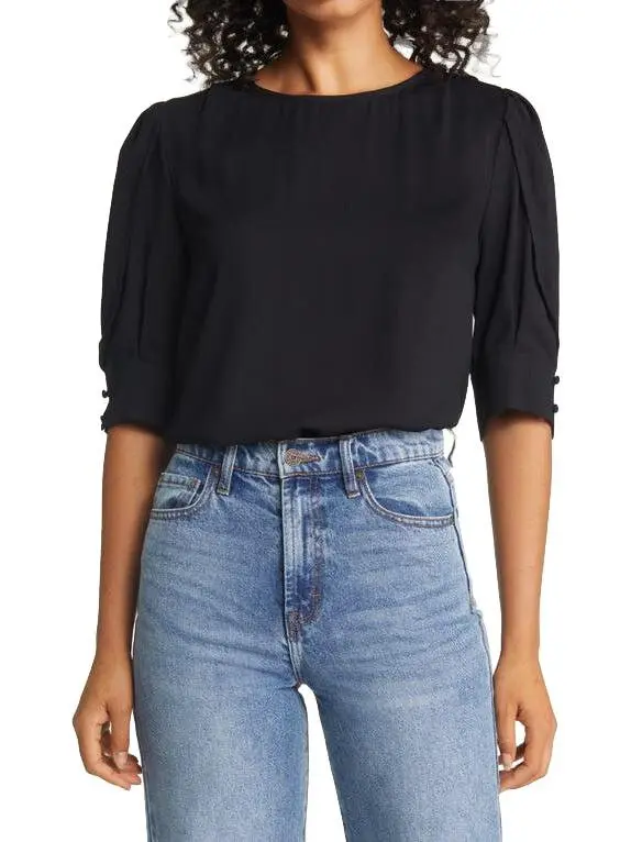 Halogen Pleat Sleeve Top - Black