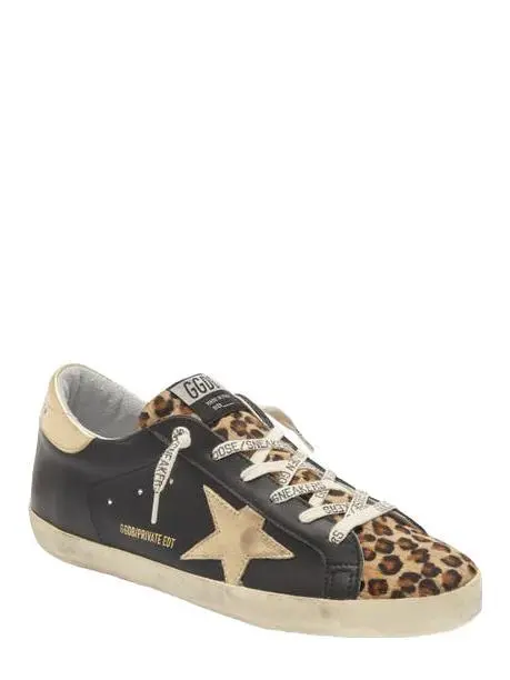 GOLDEN GOOSE Super-star Leopard Print Sneakers - Black/ Leopard/ Gold Calf Hair