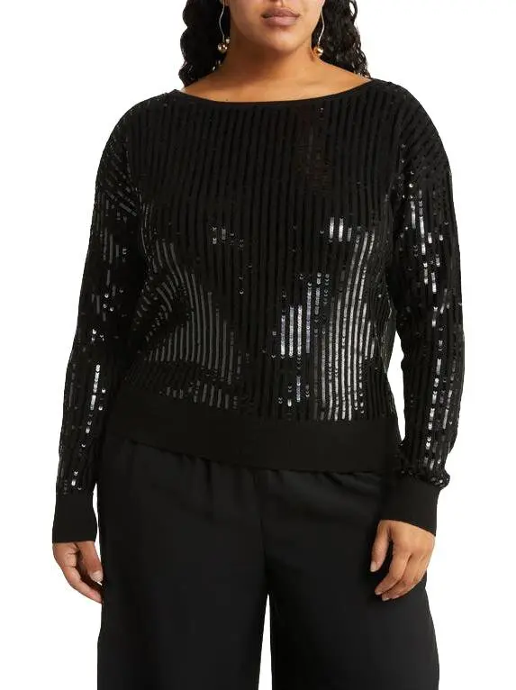 Halogen Sparkle Sequin Sweater - Black