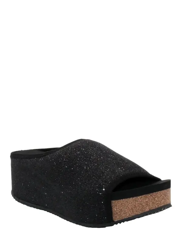 VOLATILE Festina Glitter Platform Slide Sandal - Black Fabric
