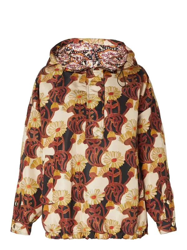 La DoubleJ Floral-print Hooded Shell Jacket - Brown