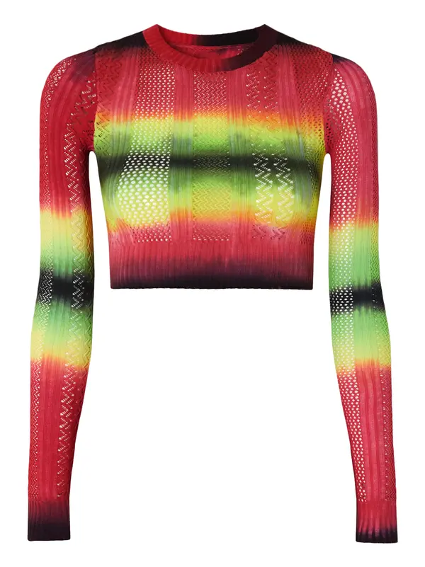 AGR Cropped Ombré Pointelle-knit Sweater - Red