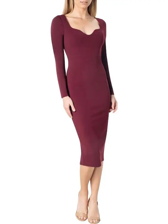 Dress The Population Sonia Long Sleeve Dress - Burgundy