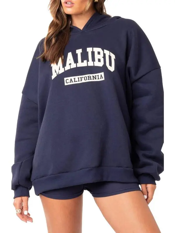 EDIKTED Malibu Pullover Hoodie - Navy