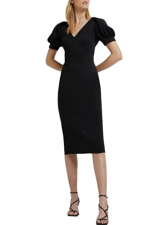RIVER ISLAND Puff Sleeve Scuba Dress - Black