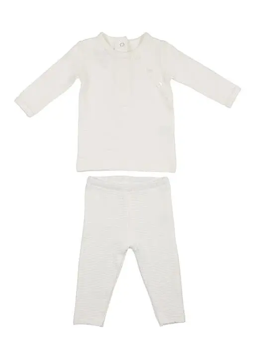 MANIÈRE Quilted Waffle Stretch Cotton Shirt & Leggings Set - Ivory