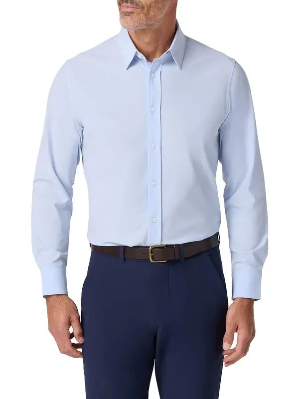 Mizzen+main Leeward Trim Fit Solid Performance Button-up Shirt - Light Blue Solid