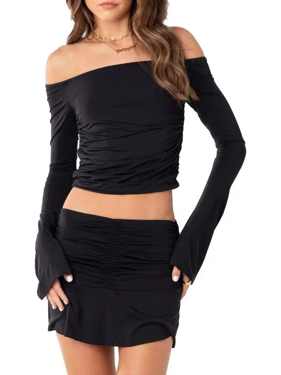 EDIKTED Corey Off-the-shoulder Long Sleeve Top - Black