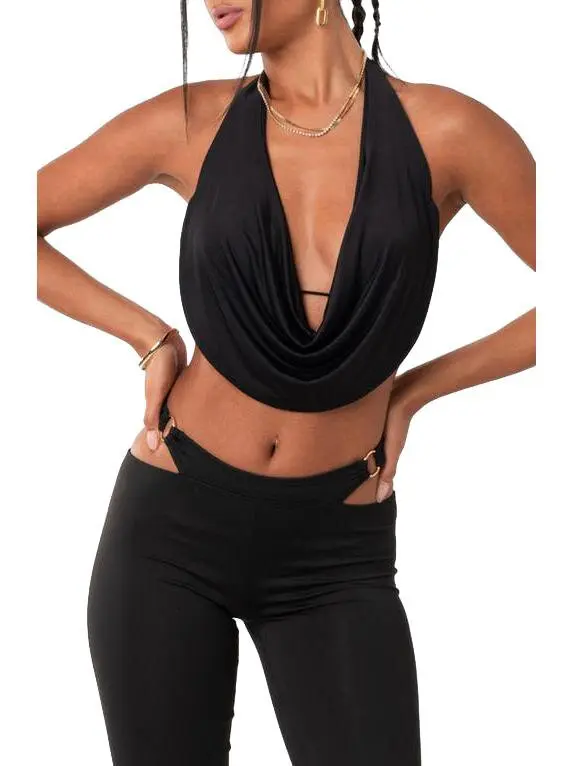 EDIKTED Monique Open Back Crop Top - Black