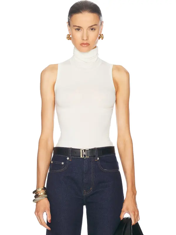 HELSA Turtleneck Tank In 2nd Skin Jersey - Cream