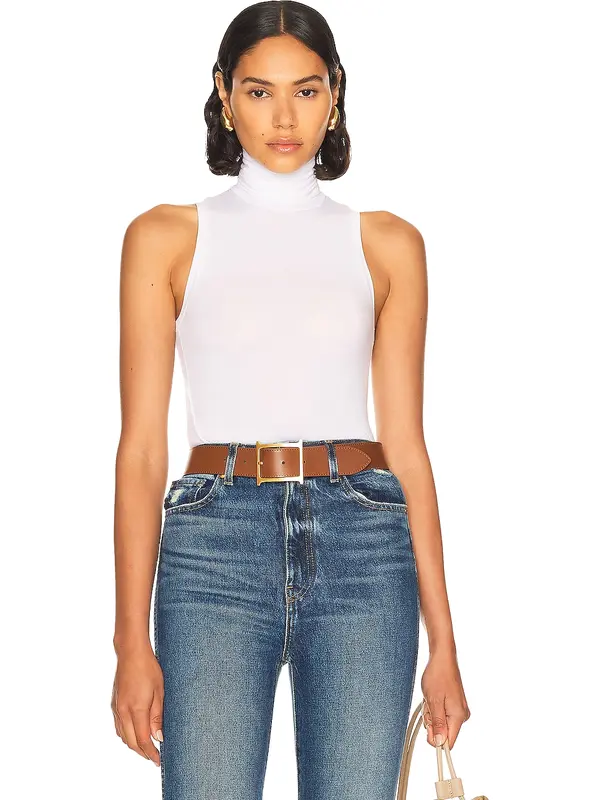 HELSA Turtleneck Tank In 2nd Skin Jersey - White
