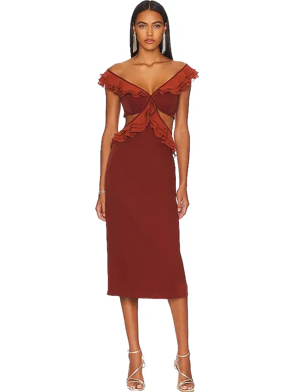 ANDREA IYAMAH X Leni Midi Dress - Burgundy