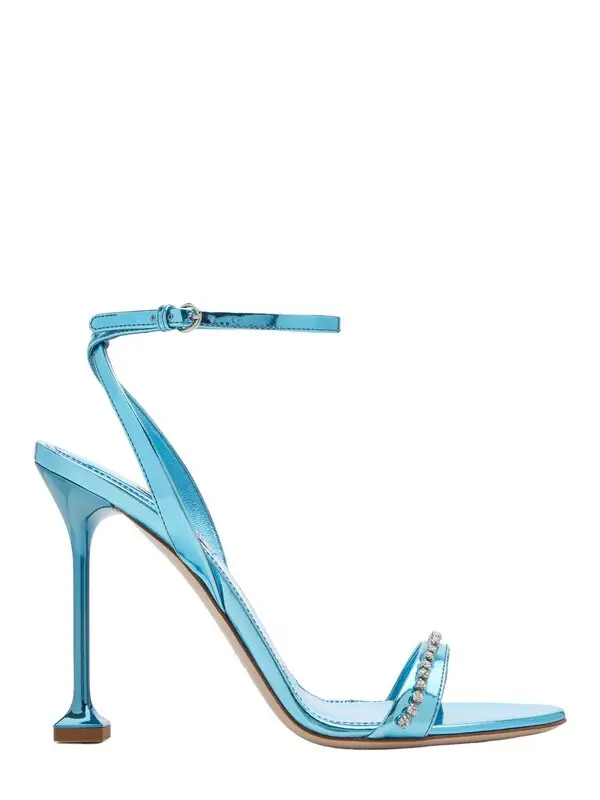 Miu Miu Crystal-trimmed Metallic Leather Sandals - Blue