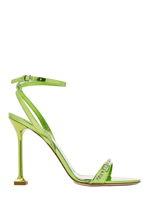 Miu Miu Crystal-trimmed Metallic Leather Sandals - Green