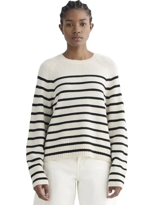 Everlane Boxy Crew Neck Sweater - Bone/black