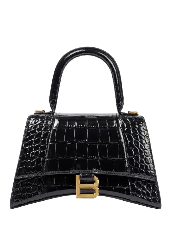 Balenciaga Hourglass Xs Croc-effect Leather Crossbody Bag - Black