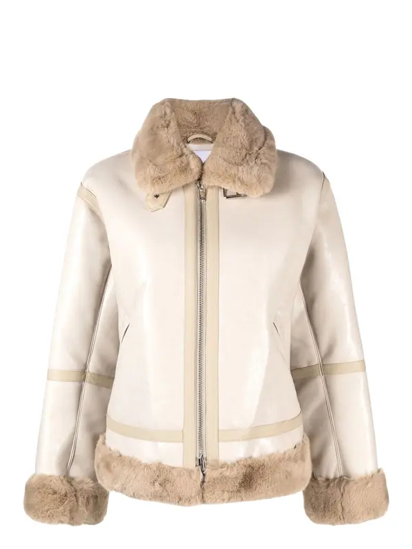 STAND STUDIO Shearling-trim Zip-front Coat - Neutrals