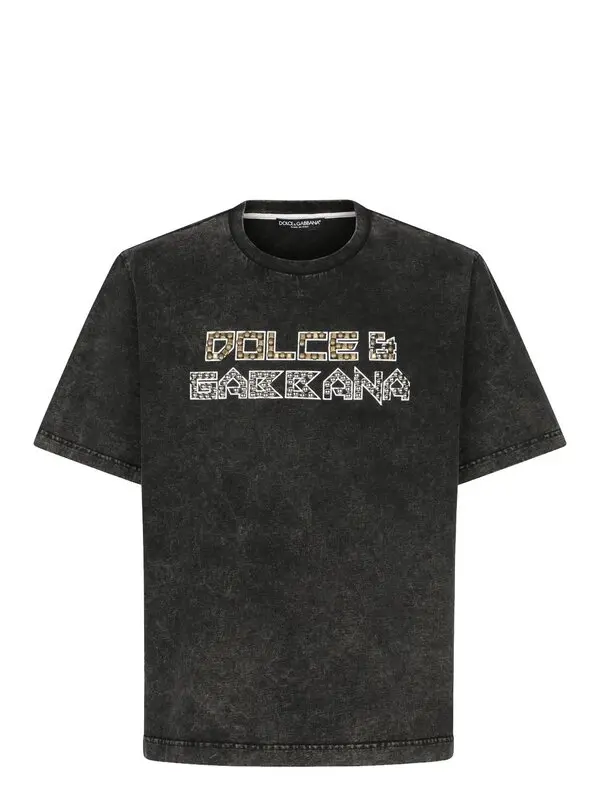 Dolce & Gabbana Stud-embellished Washed Cotton T-shirt - Black