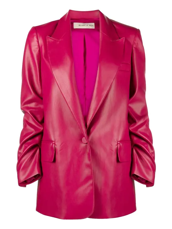 BLANCA VITA Faux-leather Single-breasted Blazer - Pink