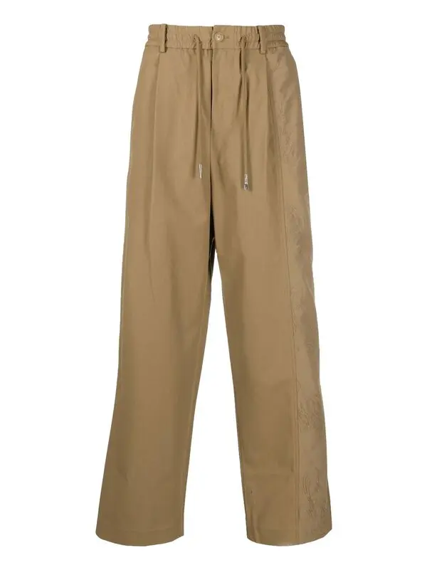 FENG CHEN WANG Embroidered-panel Drawstring Trousers - Neutrals