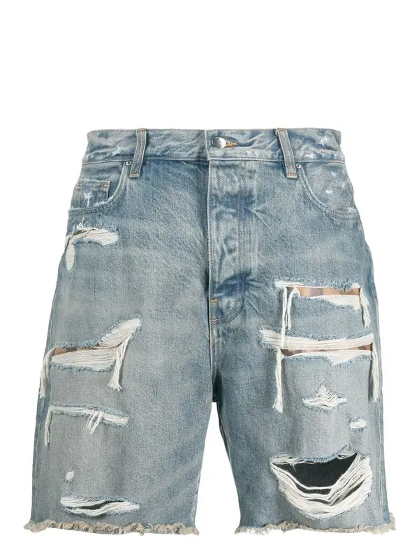 Amiri Distressed Knee-length Denim Shorts - Blue