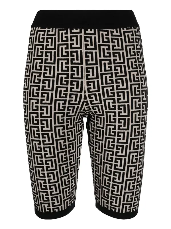 Balmain Monogram-print Knitted Shorts - Neutrals