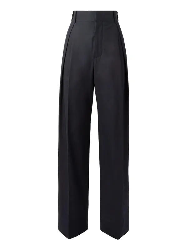 Bottega Veneta Pleated Cotton-twill Wide-leg Pants - Blue