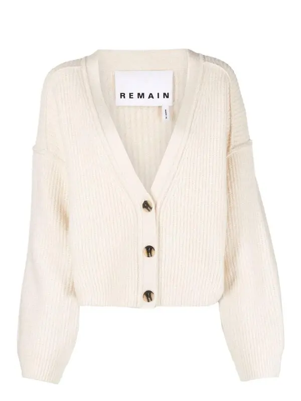 Remain Birger Christensen Karin V-neck Ribbed Knit Cardigan - Neutrals