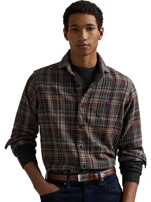 Ralph Lauren Classic Fit Plaid Brushed Flannel Shirt - Pine Navy Multi