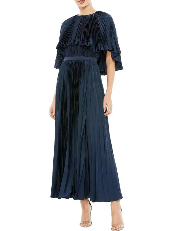 Mac Duggal Plissé Cape-sleeve Cocktail Dress - Midnight