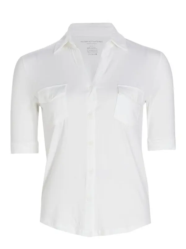 Majestic Filatures Soft Touch Elbow-sleeve Pocket Shirt - Blanc