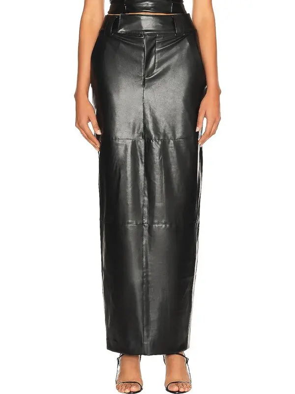 HELSA Waterbased Faux Leather Midi Skirt - Black