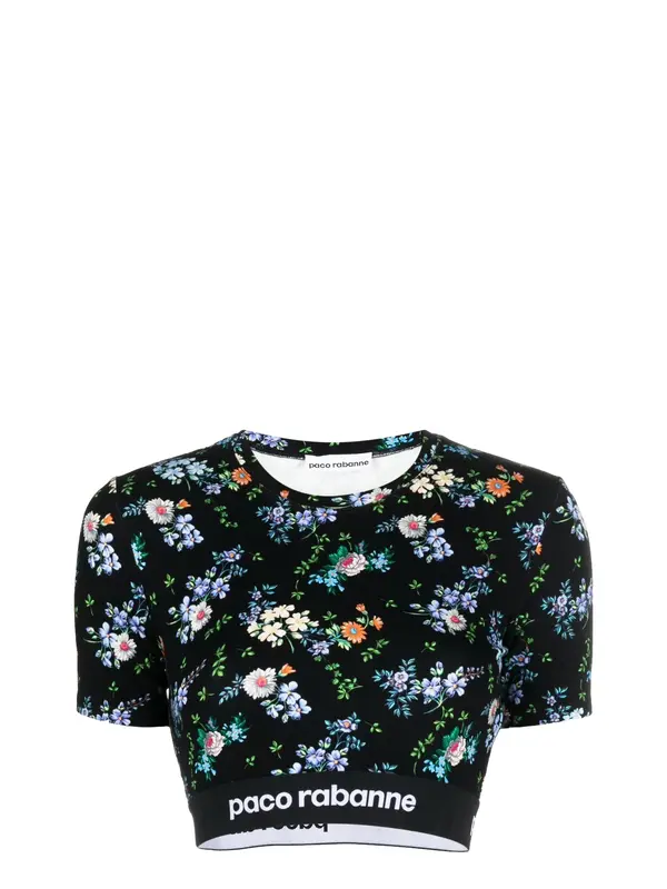 Rabanne Floral-print Crop Top - Black