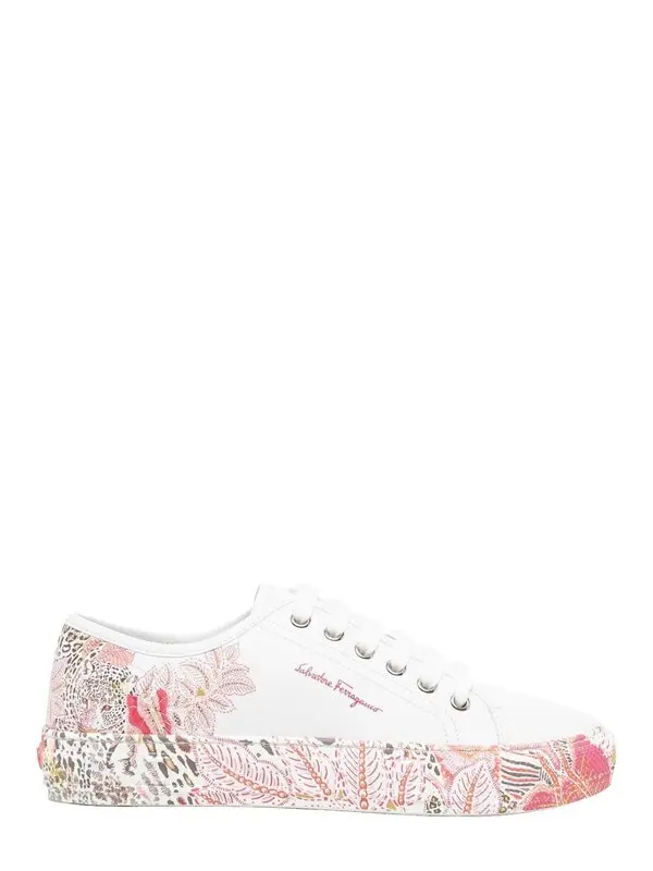 FERRAGAMO Floral-print Lace-up Sneakers - White