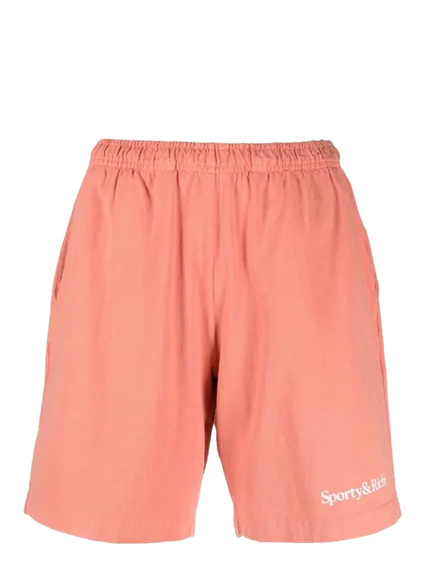 SPORTY & RICH Logo-print Cotton Shorts - Pink