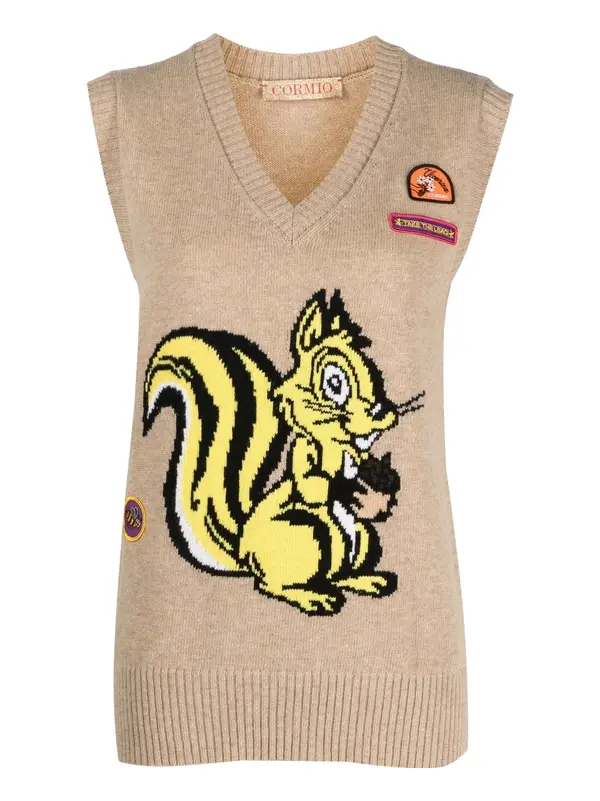 CORMIO Squirrel-print Knit Vest - Neutrals