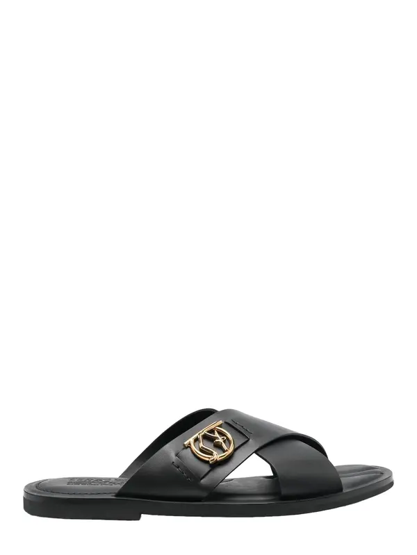 FERRAGAMO Logo-plaque Leather Sandals - Black
