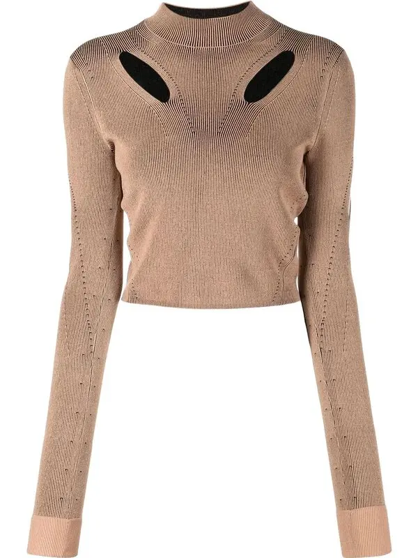 DION LEE Cut-out Cropped Sweater - Brown