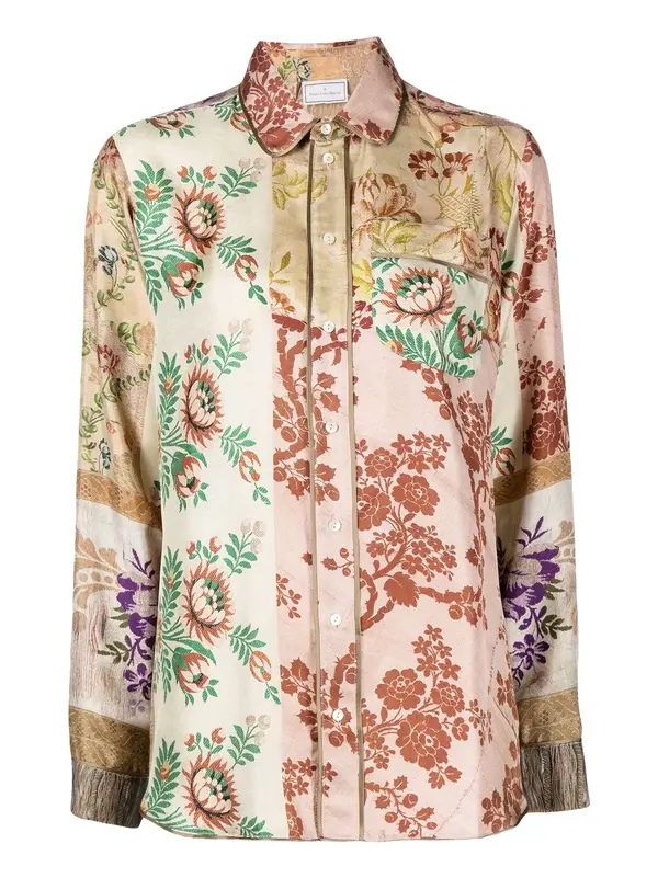 PIERRE-LOUIS MASCIA Floral-print Silk Shirt - Brown