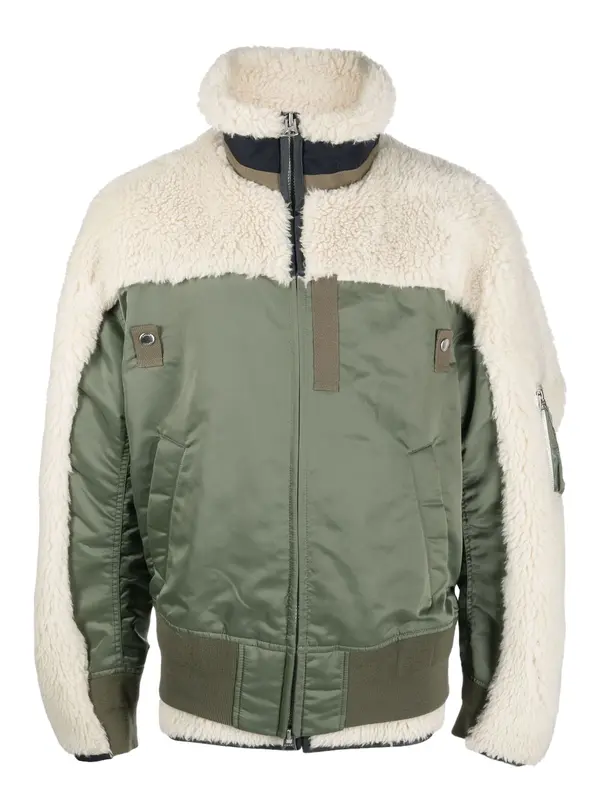 Sacai Panelled Funnel Neck Jacket - Green