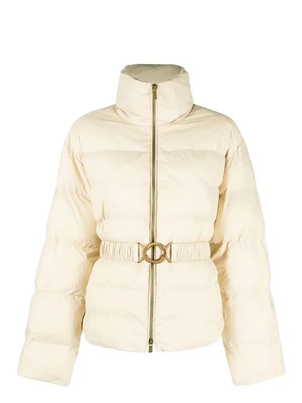 Pinko Logo Print Collar Puffer Jacket - Neutrals