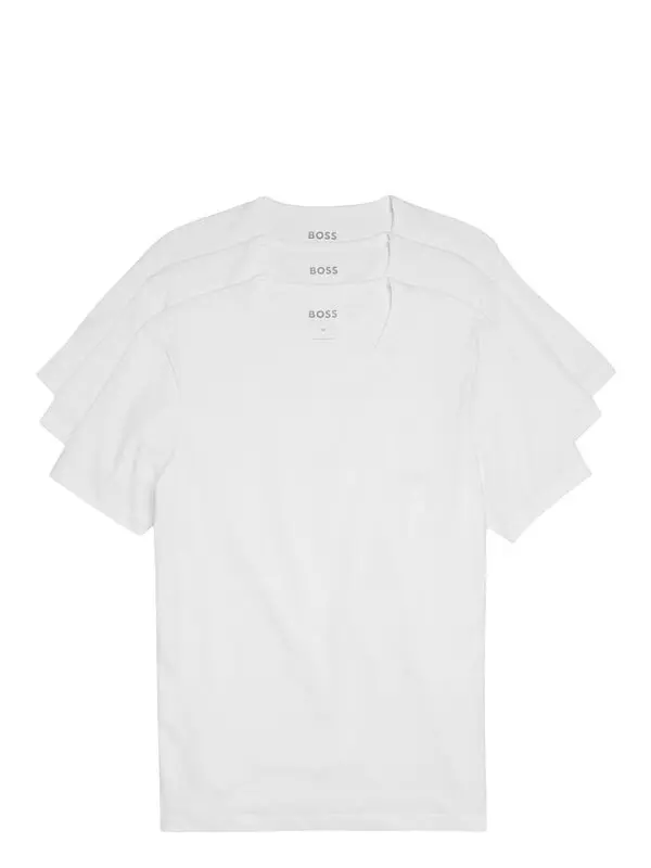 BOSS Classic Cotton Regular Fit Logo Crewneck Tees, Pack Of 3 - White