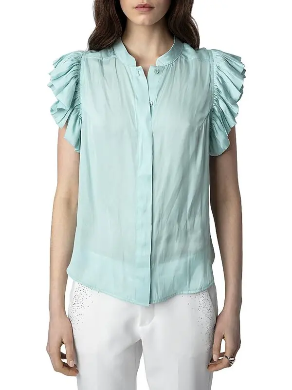 Zadig&Voltaire Tiza Ruffled Sleeve Top - Celadon