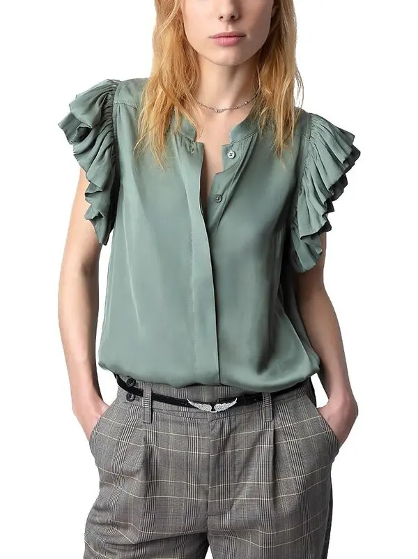Zadig&Voltaire Tiza Ruffled Sleeve Top - Treillis